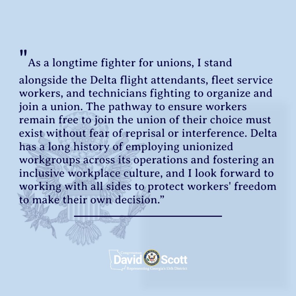 Georgia Congressman David Scott Urges Delta Air Lines to Remain Neutral ...